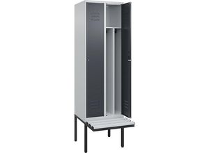 4066681786028 - Schwarz-Weiß-Spind Classic PLUS Sitzbank schmal 2 Abteile Trennwand verkürzt lichtgrau   grau B 600 mm Zylinderschloss auskragend Kunststoff C+P