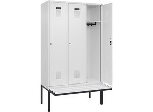 4068192404927 - Spind Evolo PLUS Sitzbank 3 Abteile weiß B 1200 mm Zylinderschloss mit auskragender Sitzbank Kunststoff kaiserkraft