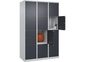 4067521352496 - 4er-Schließfachschrank Classic PLUS 3 Abteile lichtgrau   grau B 1200 mm 12 Fächer mit Bodengleitern C+P