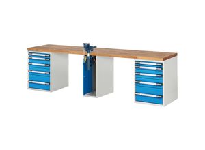 4061753257482 - eurokraft pro Werkbank Baukastensystem Serie 7000 10 Schubladen 1 Schraubstock mittig BxT 3000 x 700 mm
