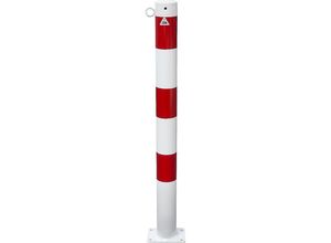 4250384712730 - Absperrpfosten Ø 76 mm weiß   rot zum Aufdübeln mit 1 Öse Schake