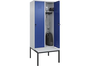 4066681792128 - Spind Classic PLUS Sitzbank 2 Abteile lichtgrau   enzianblau B 800 mm Sicherheits-Drehriegel untergebaut Kunststoff C+P