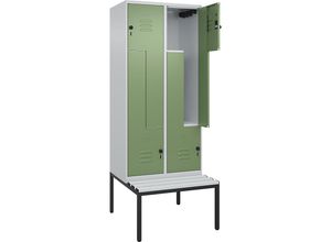 4067521119136 - Z-Spind Classic PLUS Sitzbank 2 Abteile lichtgrau   resedagrün B 800 mm Sicherheits-Drehriegel untergebaut Kunststoff C+P