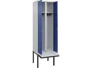 4066681788671 - Schwarz-Weiß-Spind Classic PLUS Sitzbank 1 Abteil lichtgrau   enzianblau B 600 mm Zylinderschloss auskragend Kunststoff C+P