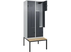 4067521118856 - Z-Spind Classic PLUS Sitzbank 2 Abteile lichtgrau   grau B 800 mm Sicherheits-Drehriegel untergebaut Buche-Hartholz C+P