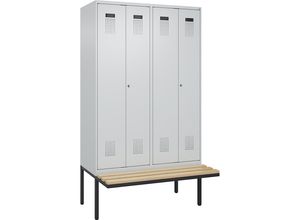 4068192283096 - Schwarz-Weiß-Spind Evolo PLUS Sitzbank 4 Abteile Trennwand verkürzt lichtgrau   lichtgrau B 1200 mm Zylinderschloss mit auskragender Sitzbank Buche kaiserkraft