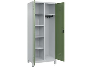4067521054406 - Putzmittelspind Classic PLUS 1 Abteil Trennwand mittig lichtgrau   resedagrün B 800 mm mit Füßen Drehriegel C+P