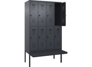 4068192368694 - Doppelstock-Spind Evolo PLUS Sitzbank 4 Abteile grau B 1200 mm Sicherheits-Drehriegel mit auskragender Sitzbank Kunststoff kaiserkraft