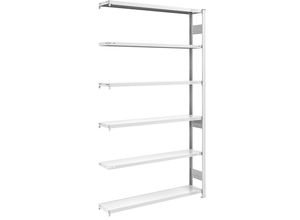 4250623791250 - Schwerlast-Steckregal grau beidseitig Regalhöhe 2500 mm 6 Böden Anbauregal BxT 1300 x 300 mm hofe