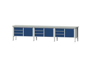 4014641007126 - Werkbank extrabreit Gestellbauweise 3 Türen 9 Schubladen mit Vollauszug Arbeitshöhe 890 mm Stahlblechbelagplatte ANKE