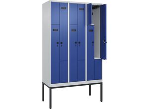 4068192926764 - Z-Spind Evolo PLUS 3 Abteile lichtgrau   enzianblau B 1200 mm 6 Fächer mit schmalen Füßen Sicherheits-Drehriegel kaiserkraft