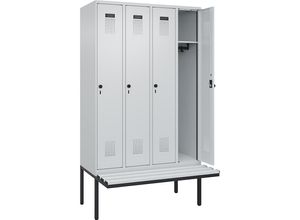 4068192365150 - Spind Evolo PLUS Sitzbank 4 Abteile lichtgrau   lichtgrau B 1200 mm Sicherheits-Drehriegel mit auskragender Sitzbank Kunststoff kaiserkraft