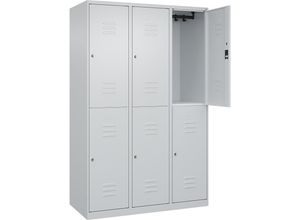 4067521372272 - Doppelstock-Spind Classic PLUS 3 Abteile lichtgrau HxB 1850 x 1200 mm mit Bodengleitern Zylinderschloss C+P