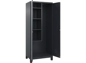 4066681618114 - Putzmittelspind Classic PLUS 1 Abteil Trennwand mittig verkürzt grau B 800 mm mit Füßen Zylinderschloss C+P