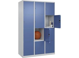 4067521352472 - 4er-Schließfachschrank Classic PLUS 3 Abteile lichtgrau   fernblau B 1200 mm 12 Fächer mit Bodengleitern C+P