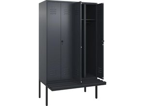 4066681790117 - Schwarz-Weiß-Spind Classic PLUS Sitzbank 2 Abteile grau B 1200 mm Sicherheits-Drehriegel auskragend Kunststoff C+P