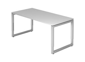 4032062154366 - eurokraft pro Schreibtisch mit Gestell aus Vierkant-Stahlrohr Höhe 650 - 850 mm BxT 1600 x 800 mm lichtgrau   alusilber