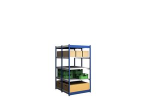 4250623732031 - Stabil-Steckregal doppelseitig Regalhöhe 2000 mm blau verzinkt Bodenbreite 1025 mm Grundregal Breite x Tiefe 1025 x 600 mm hofe
