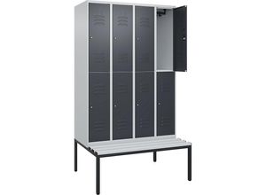 4066681749702 - Doppelstock-Spind Classic PLUS Sitzbank 4 Abteile lichtgrau   grau B 1200 mm Zylinderschloss untergebaut Kunststoff C+P