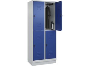 4066681665484 - Doppelstock-Spind Classic PLUS 2 Abteile lichtgrau   enzianblau HxB 1950 x 800 mm mit Bodensockel Drehriegel C+P