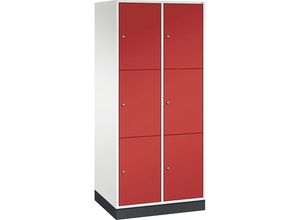 4062084632450 - 3er-Schließfachschrank Intro 2 Abteile reinweiß   feuerrot BxT 820 x 600 mm C+P