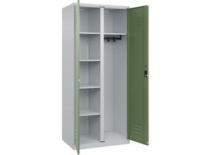 4067521360576 - Putzmittelspind Classic PLUS 1 Abteil Trennwand mittig lichtgrau   resedagrün B 800 mm mit Bodengleitern Drehriegel C+P