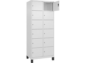 4068192014966 - 6er-Schließfachschrank Evolo PLUS 2 Abteile weiß B 800 mm 12 Fächer mit breiten Füßen Zylinderschloss kaiserkraft