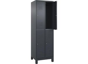 4066681620216 - Doppelstock-Spind Classic PLUS 2 Abteile grau HxB 1950 x 600 mm mit Füßen Zylinderschloss C+P