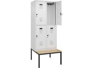 4068192217848 - Doppelstock-Spind Evolo PLUS Sitzbank 2 Abteile weiß B 800 mm Sicherheits-Drehriegel mit untergebauter Sitzbank Buche kaiserkraft