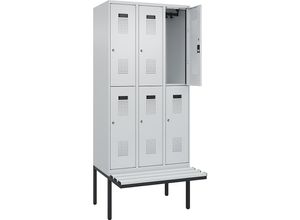 4068192395980 - Doppelstock-Spind Evolo PLUS Sitzbank 3 Abteile lichtgrau   lichtgrau B 900 mm Zylinderschloss mit auskragender Sitzbank Kunststoff kaiserkraft