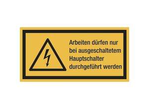 4061466043785 - Kombischilder mit Text für Warnkennzeichen Arbeiten dürfen nur bei ausgeschaltetem Hauptschalter durchgeführt werden VE 10 Stk Folie LxH 74 x 37 mm kaiserkraft