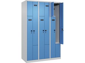 4068192570875 - Z-Spind Evolo PLUS 3 Abteile lichtgrau   lichtblau B 1200 mm 6 Fächer mit Bodengleitern Sicherheits-Drehriegel kaiserkraft