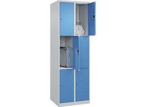 4067521350355 - 3er-Schließfachschrank Classic PLUS 2 Abteile lichtgrau   lichtblau B 600 mm 6 Fächer mit Bodengleitern C+P