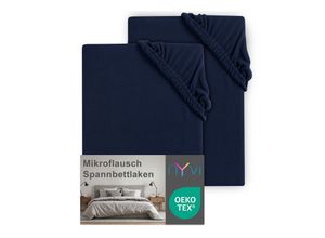 4255636639575 - NYVI Spannbettlaken DreamScience Mikroflausch - Kuschelweiches & Wärmendes Bettlaken Spannbetttuch Farbenavy Größe90x200 - 100x200 cm (2er Pack)