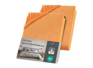 4255636635959 - NYVI Jersey Spannbettlaken DreamScience für Matratzen bis 22 cm Höhe - Weich & Anschmiegsam Rundumgummizug Bügelfrei Farbeorange Größe140x200 - 160x200 cm (2er Pack)