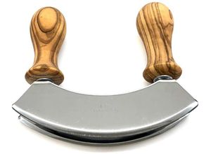 4260264918398 - Wiegemesser OLIVENHOLZ-ERLEBEN DESIGN mit gedrechselten Griffen aus Olivenholz braun Edelstahl Kochmesser Doppelklinge aus Edelstahl gedrechselte Griffe angenehme Haptik