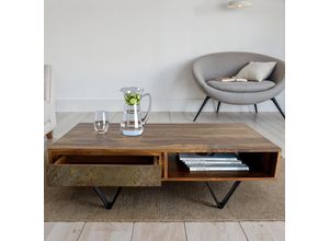 4251757731624 - Couchtisch Sofatisch Sheesham Massivholz 115 cm Schublade Steinoptik