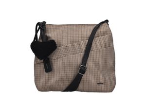 4061811897407 - Umhängetasche RIEKER Damen Gr B H T 24cm x 27cm x 6cm schwarz (beige schwarz) Lederimitat kariert Taschen Schultertasche Damen Handtasche mit zwei Hauptfächern