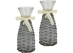 4019844823832 - IGEA Dekovase »Glasvase« (2 St) 2er Set mit Weidekorb und Spitze Rattangeflecht Vintage Blumenvase
