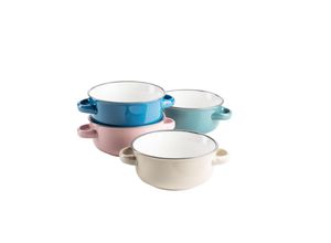 9001794914918 - Suppentassen-Set Steinzeug Maila 4 (Farbe Petrol Altrosa Beige Dunkelblau)