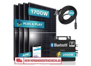 4255656232763 - SUNNIVA® 1700W Balkonkraftwerk 2000W komplett Steckdose - Astro Energy 2000W Micro Wechselrichter - PV Solaranlage Komplettset - 4x 425W (1700W) Solarmodule - inkl 5m Kabel - Bluetooth WIFI