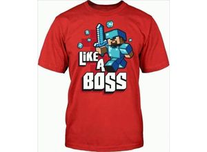 5055910316265 - Minecraft Like A Boss Kinder T-Shirt 110 116 Rot
