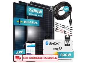4255656235788 - SUNNIVA® 2288W Balkonkraftwerk 800W komplett Steckdose - FOX ESS 800W Micro Wechselrichter - Bifaziale PV Solaranlage Komplettset 4x440W Solarmodule inkl5m Kabel Y-Verteiler Bluetooth WIFI