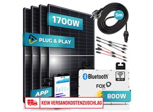 4255656235825 - SUNNIVA® 1700W Balkonkraftwerk 800W komplett Steckdose - FOX ESS 800W Micro Wechselrichter - PV Solaranlage Komplettset 4x 425W (1700W) Solarmodule inkl5m Kabel Y-Verteiler Bluetooth WIFI