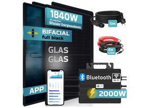4255656235894 - SUNNIVA® 2392W Balkonkraftwerk 2000W komplett Steckdose - Astro Energy 2000W Wechselrichter -PV Solaranlage Komplettset-4x 460W BIFAZIAL FULL BLACK Glas Glas Solarmodule-inkl5m Kabel - Bluetooth WIFI