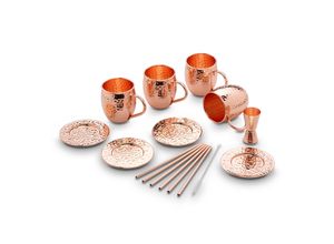 4260238063772 - Becher Trinkgefäße braun (kupferfarben) Cocktailbecher Cocktail-Set Baraccessoires Weinaccessoires Außenfläche Hammerschlag 13-teilig