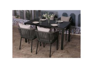 4057651811673 - Gartengarnitur MCW-N41 Tisch+4xStuhl wetterfest Alu 140x80cm Seilgeflecht Rope ~ anthrazit Kissen hellgrau