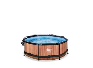 8720088267301 - Exit Toys Wood Pool ø244x76cm mit Abdeckung und Filterpumpe - braun