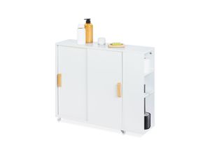 4052025502904 - Relaxdays - Nischenschrank 4 Fächer WC-Bürstenhalter HxBxT 62 x 195 x 64 cm Bad mdf Bambus Rollwagen weiß natur