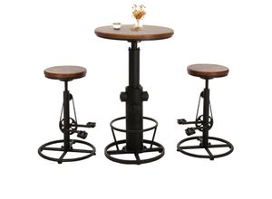 4057651653662 - Set Bartisch + 2x Barhocker MCW-N20 Barstuhl Stehtisch höhenverstellbar drehbar Fußablage Industrial Holz ~ braun
